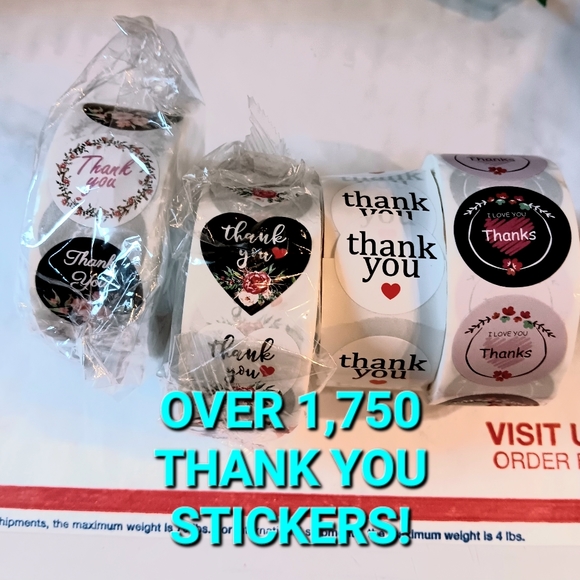 Office | Over 175 Thank You Stickers 4 Rolls Hearts Circles For ...